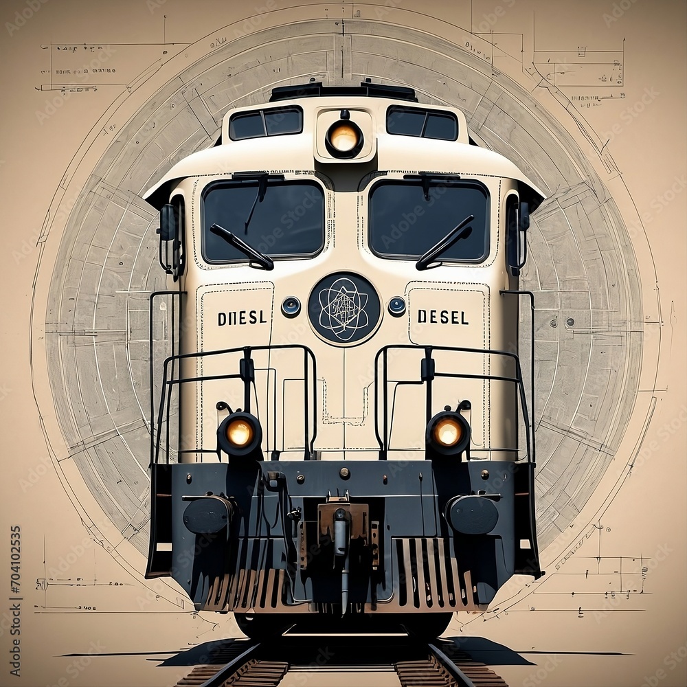 Steam engine. A sketch of a diesel locomotive steam engine. Blueprint ...