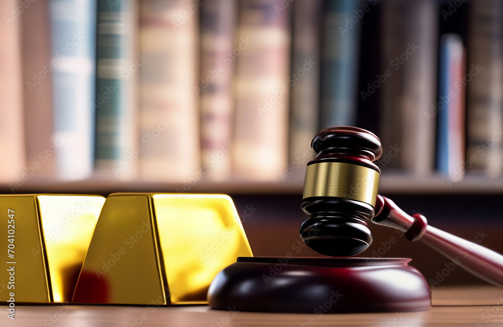 Mallet of judge with Golden bars. Judge hammer and Golden bar in ...