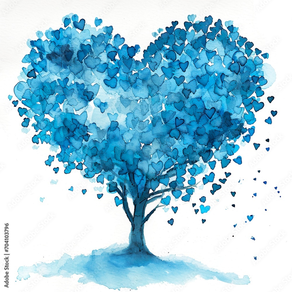 Tree from blue hearts, tree of life, symbol of loyalty, isolated on ...