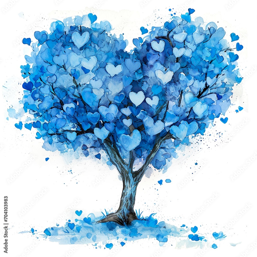Tree from blue hearts, tree of life, symbol of loyalty, isolated on ...