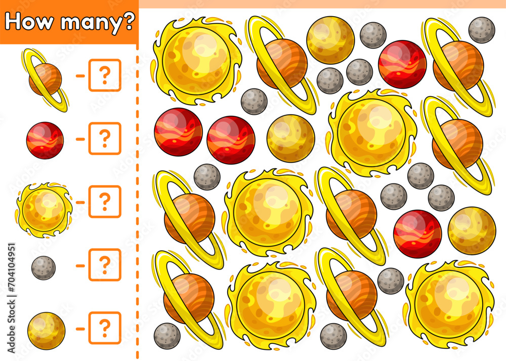 Fototapeta Kids space math game. How many planets of Solar system ...