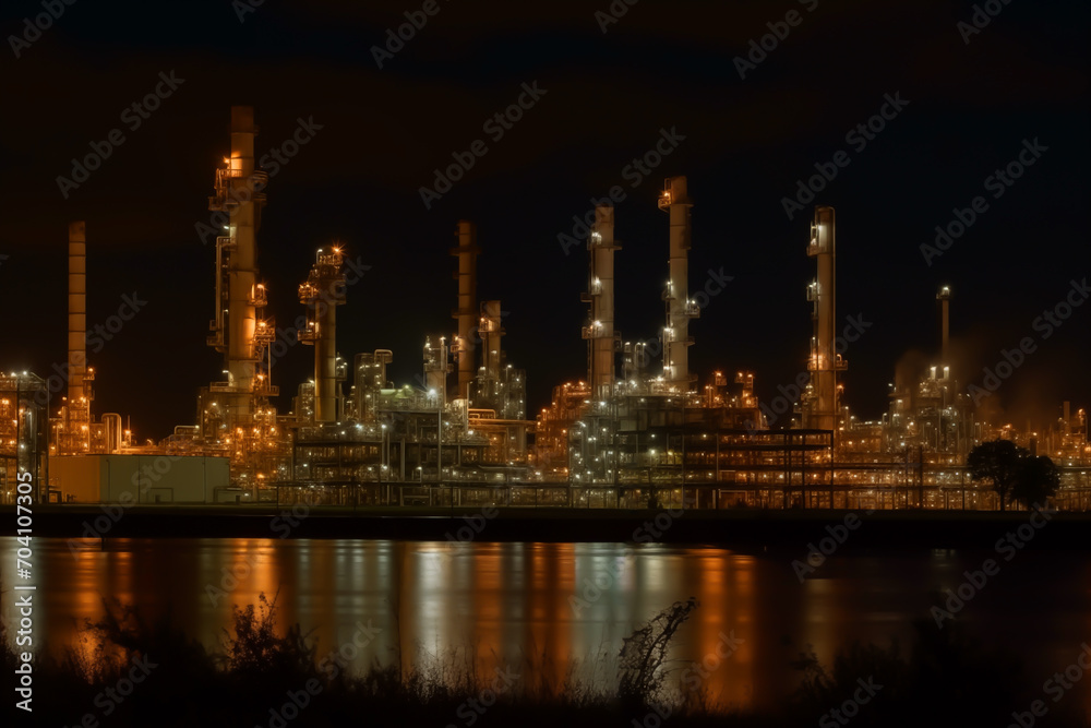 Oil refinery plant. Processing factory. Oil crude and gas refineries ...