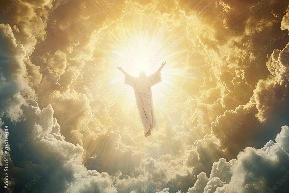 The ascension of jesus christ into heaven With a radiant light and ...