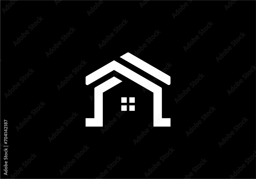 Home and check mark logo - house roof with chimney and window and red ...