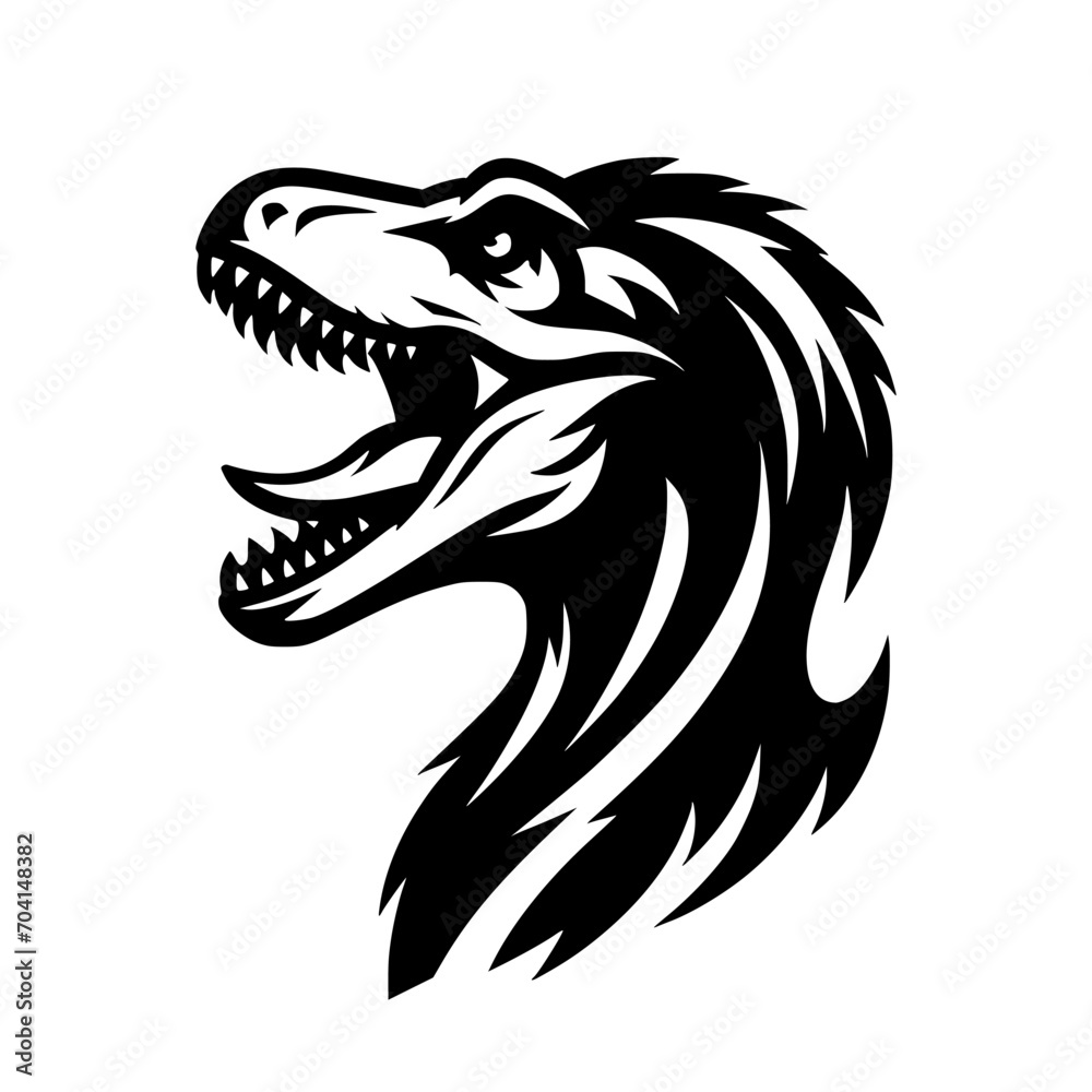 Vector logo of velociraptor head. Professional black and white logo of ...