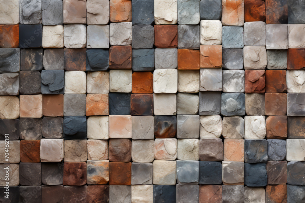 Wall texture material of multi-colored, sculpted stone blocks, worked ...