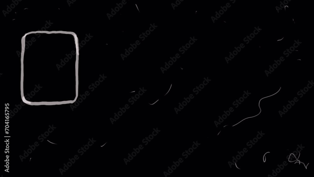 Old film strip with white scratches on a black screen. Retro overlay ...