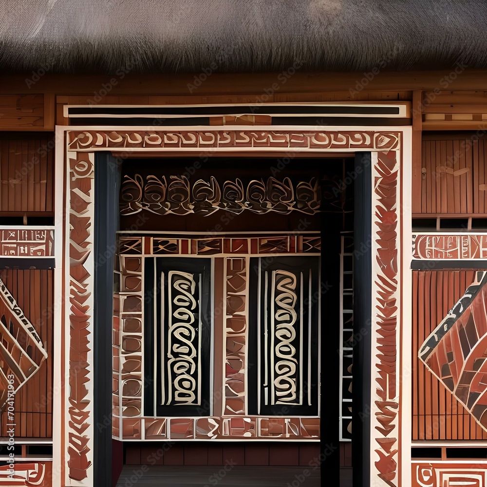 A traditional Maori marae complex with meeting houses and carvings1 ...