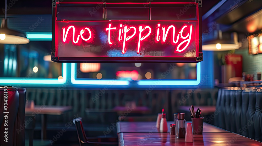 No tipping neon sign, at a restaurant or bar. Concept for end tipping ...
