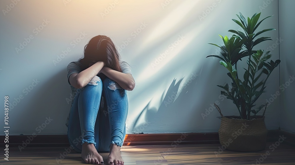 Panic attack woman, stressful depressed emotional person with anxiety ...