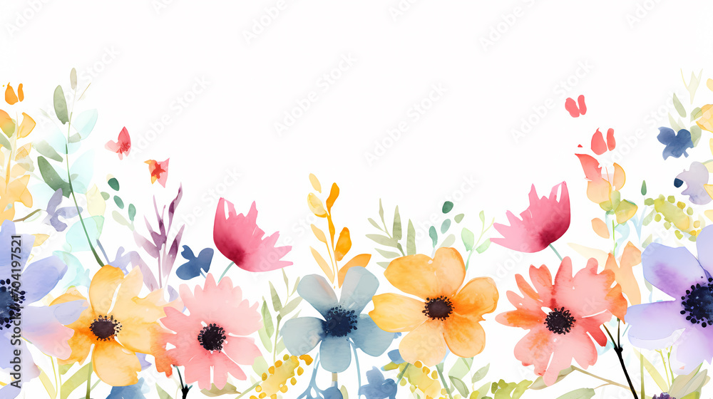 Floral frame with watercolor flowers, decorative flower background ...