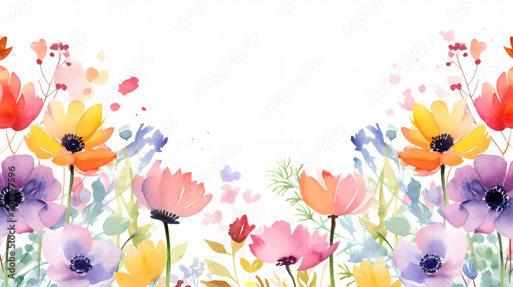 Floral frame with watercolor flowers, decorative flower background ...