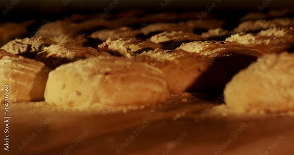 Breads baking in the very hot oven at a bakery 4K, healthy home-made ...