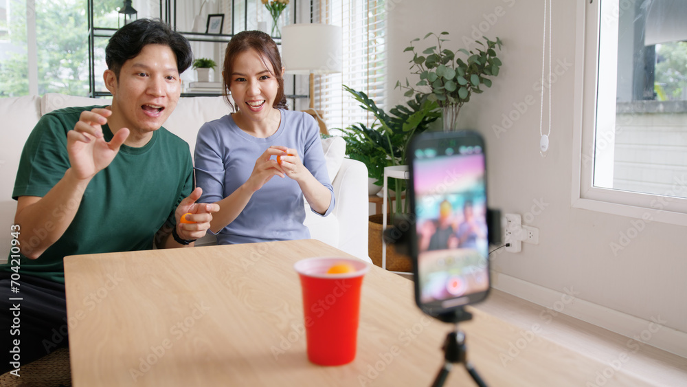 Adult influencer youtuber asia people vlogger record viral video vlog page live fun game beer ...