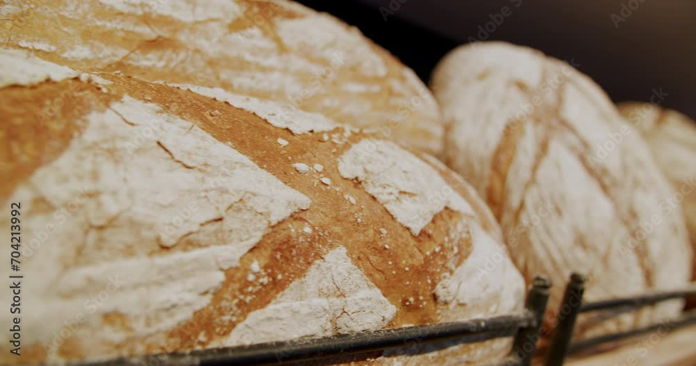 Video „Close-up of sourdough bread 4K, healthy home-made breakfasts ...