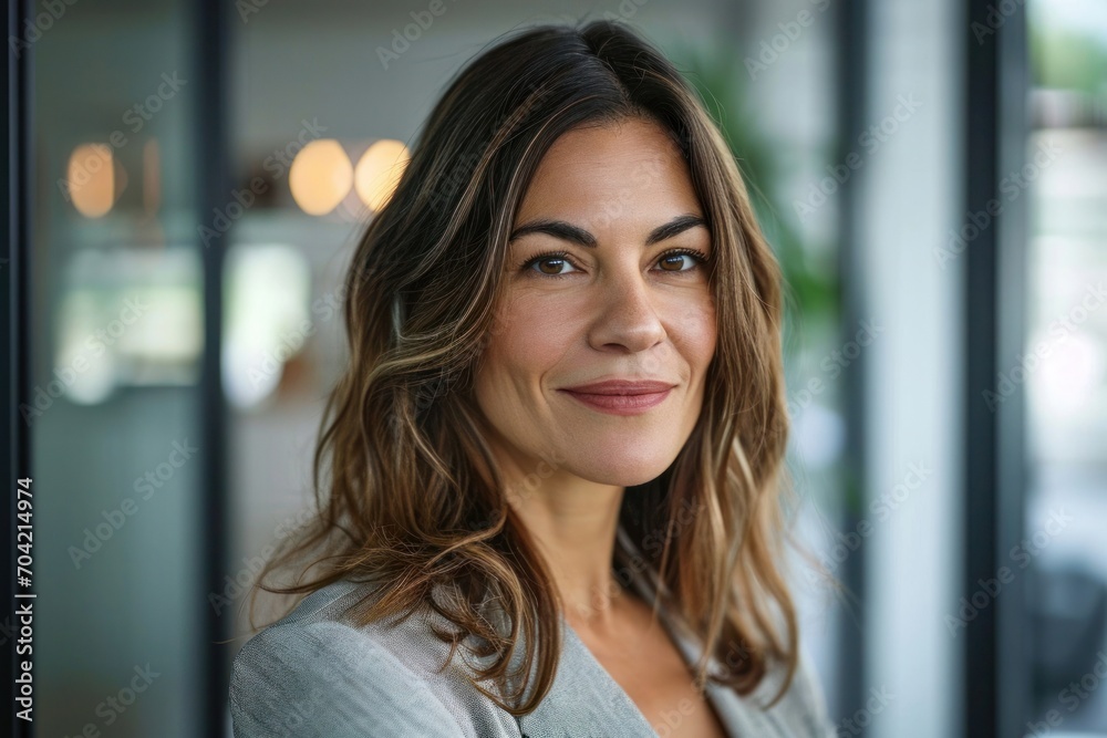 Confident smiling Latin professional mid aged elegant business woman ...