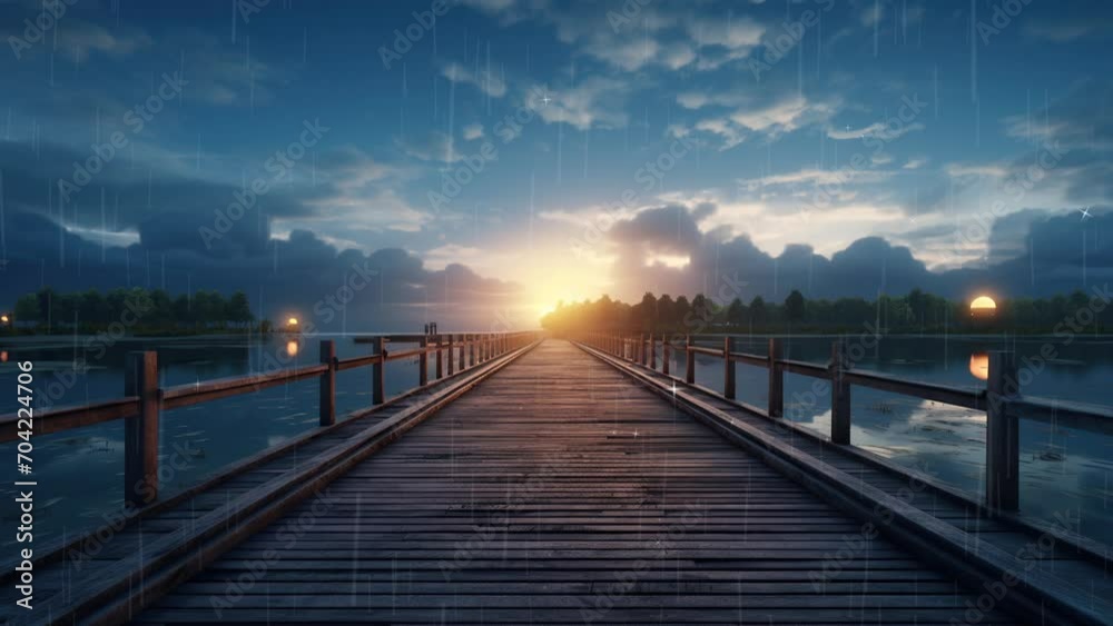 Vidéo Stock Whispers of Rain: Wooden Dock & Reflective Lake with Mist ...
