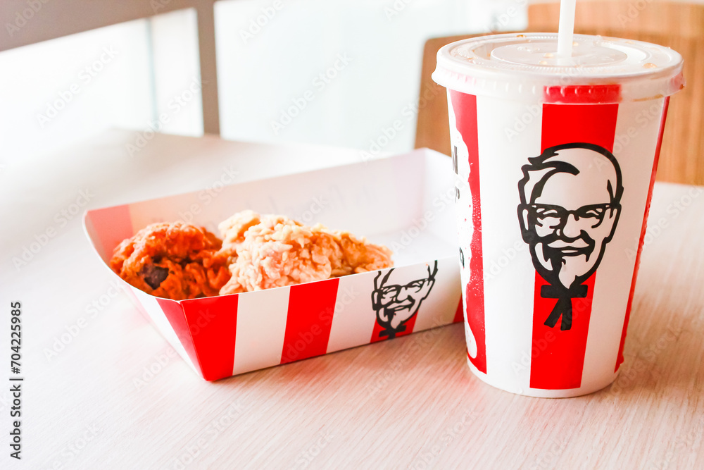 Bangkok, Thailand - January 07 2024 - Two pieces of KFC fried chicken ...