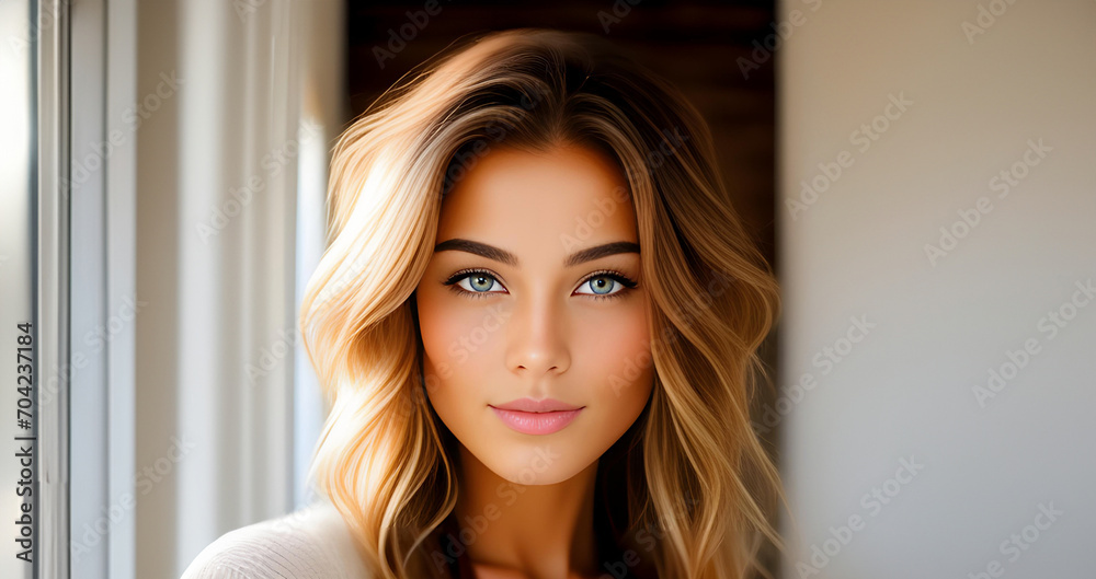 Close up portrait of Beautiful girl face. Beautiful brunette woman ...