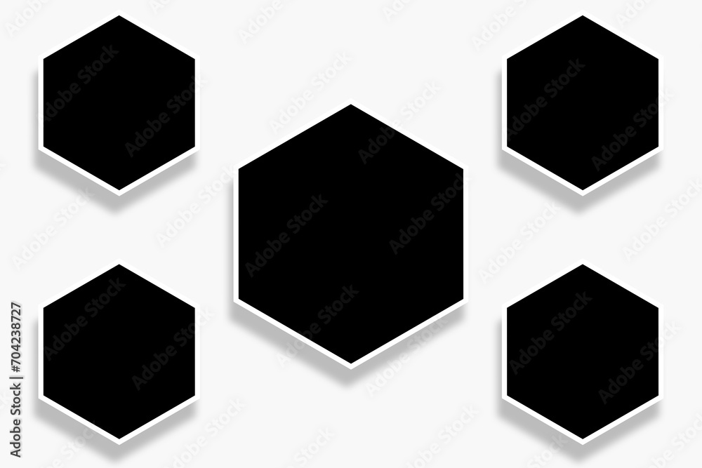 5 Polygon photo frames template of hexagon shapes in a creative layout ...