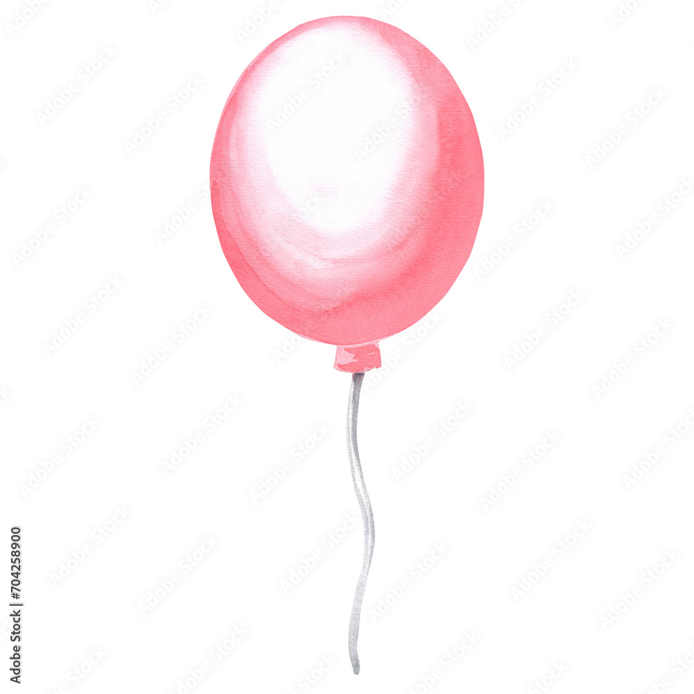 Watercolor illustration of pink balloon. Template of festive ...