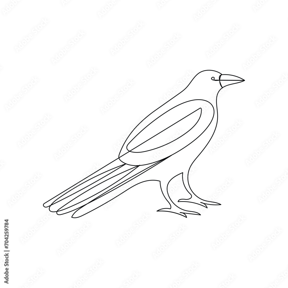 Crow bird continuous single line art outline drawing of minimalism ...