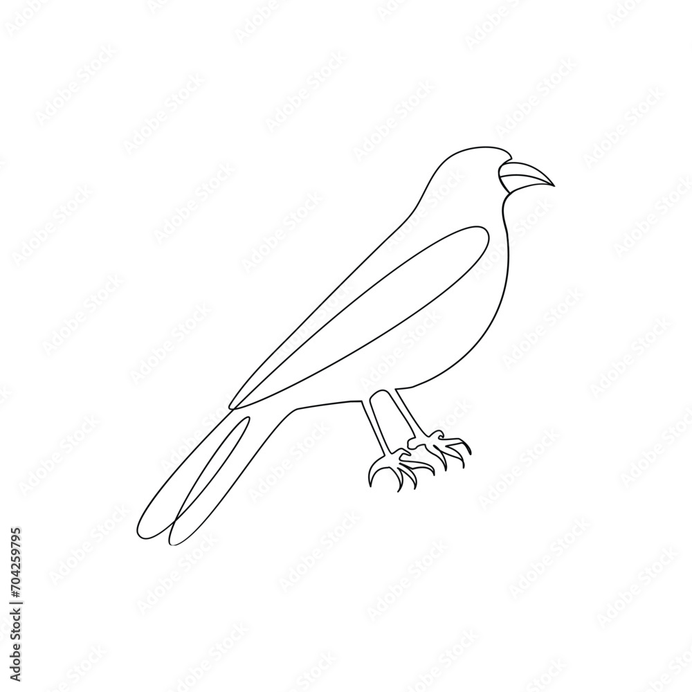 Crow bird continuous single line art outline drawing of minimalism ...