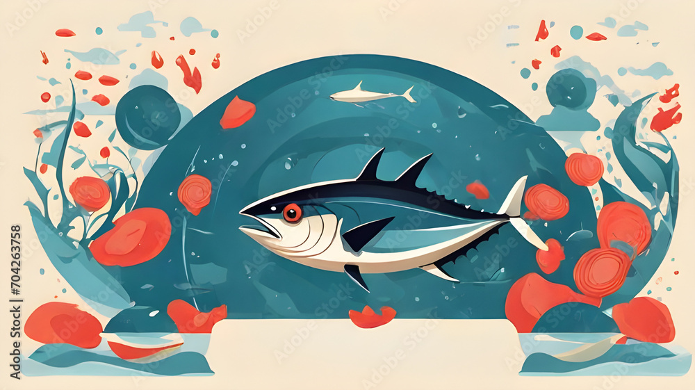 World Tuna Day May 2. Ocean Day June 8. Vector illustration template of ...
