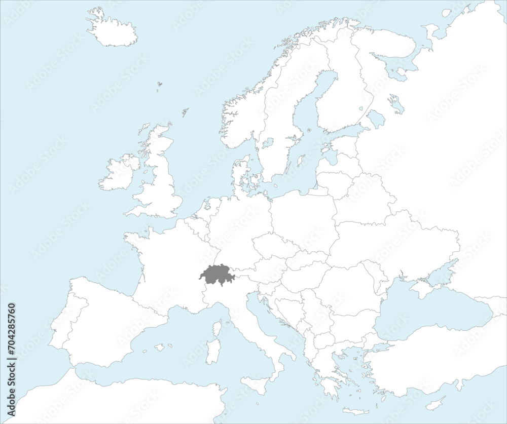 Gray CMYK national map of SWITZERLAND inside detailed white blank ...
