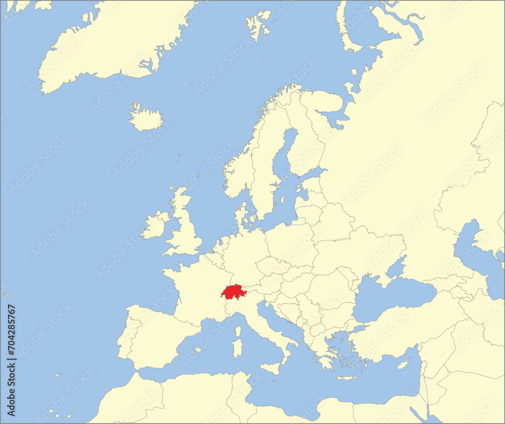 Vecteur Stock Red CMYK national map of SWITZERLAND inside detailed ...