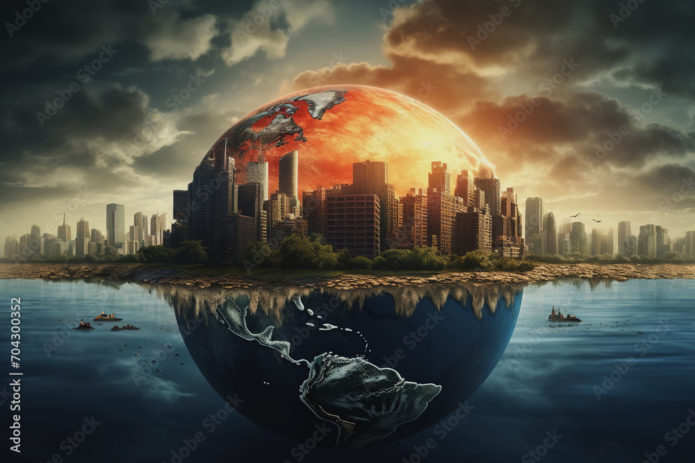 Global Warming and pollution theme with cracked land factories and the ...