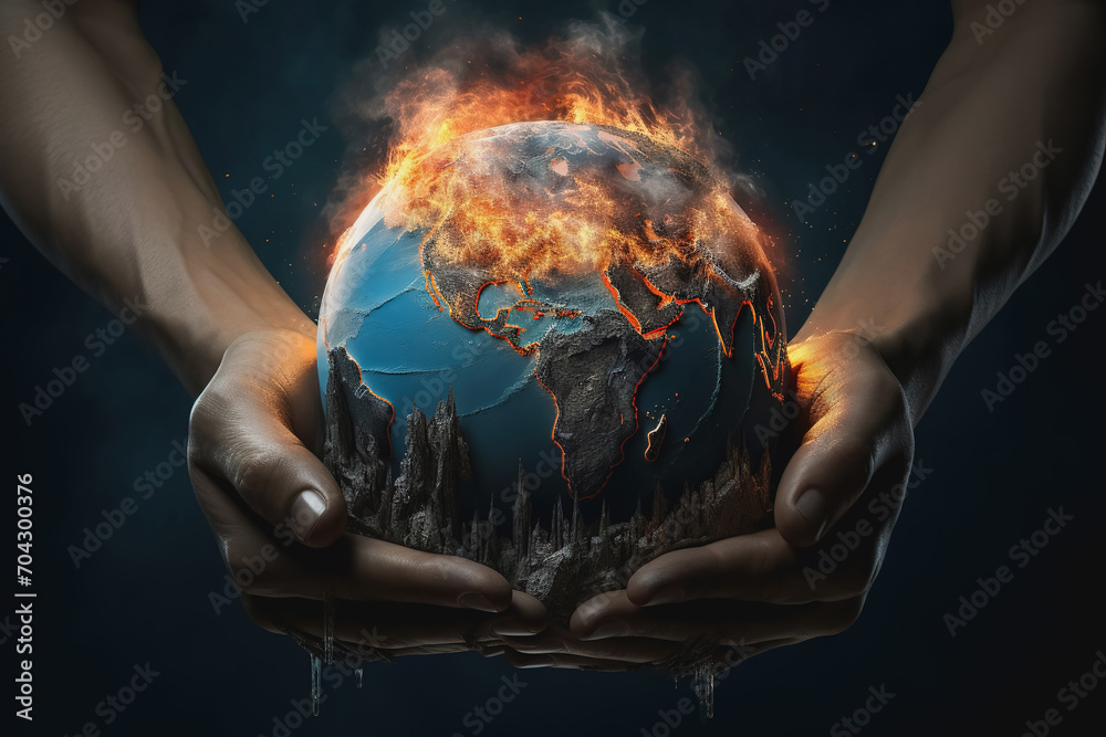 Hand holding earth burning. Concepts to Reduce CO2 Emissions and ...