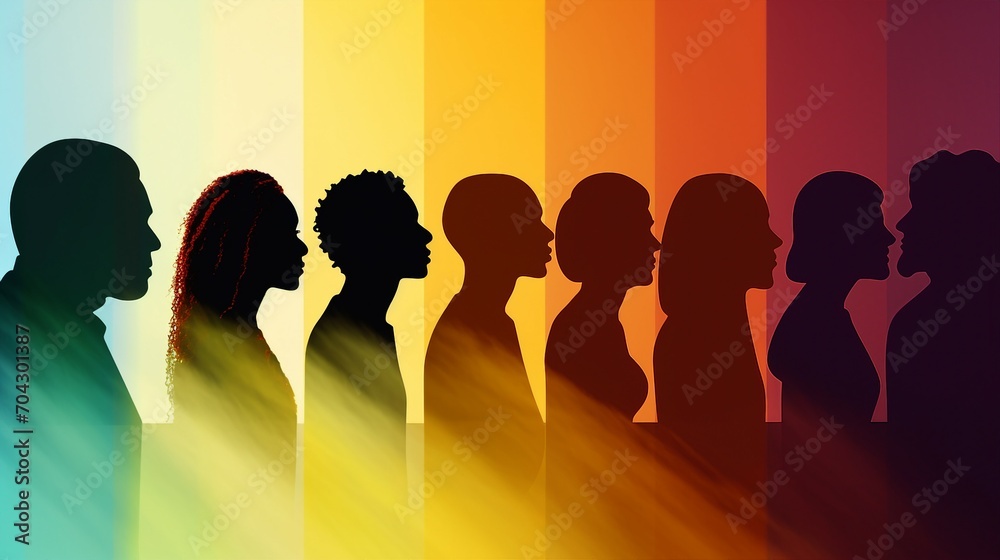 Silhouette Profile of Diverse Men and Women, Illustrating the Global ...