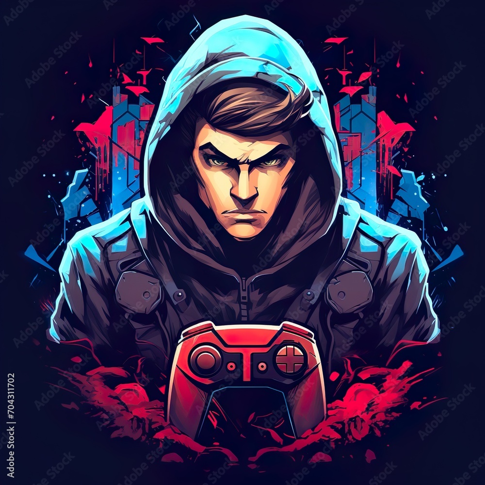 trending gamer art logo ideas man wearing hoodies with controller ...