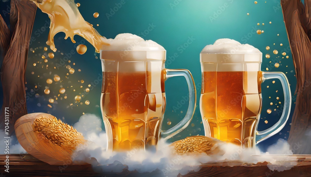 glass of beer on wooden table. an animated GIF banner featuring glasses ...