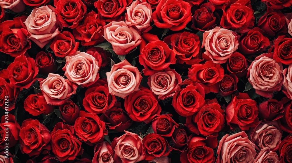 natural fresh red roses flowers pattern wallpaper, top view, red rose ...