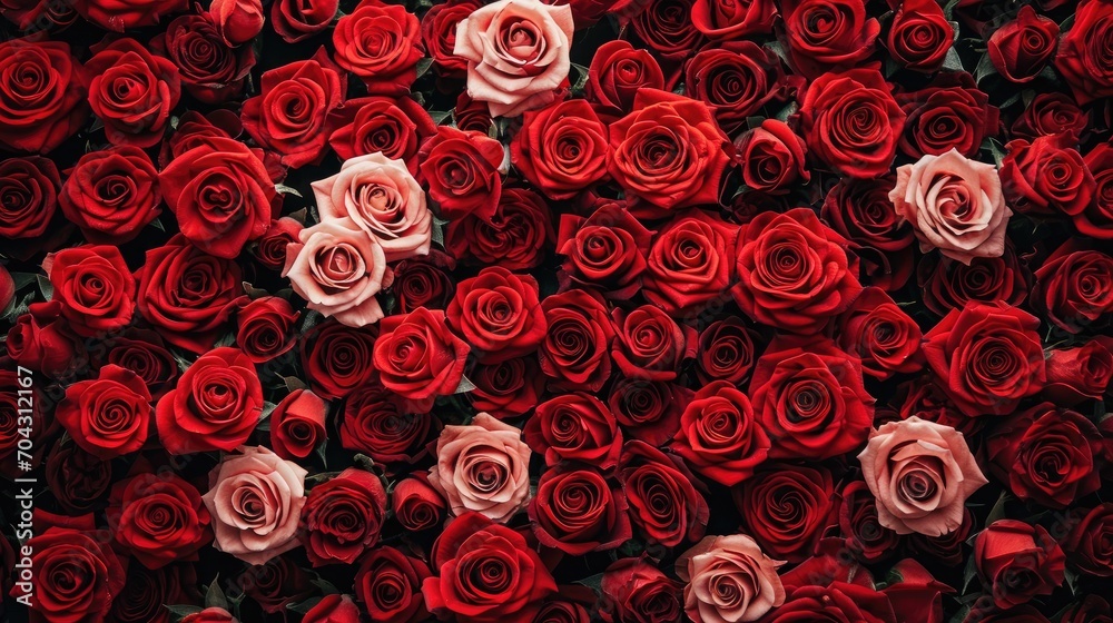 natural fresh red roses flowers pattern wallpaper, top view, red rose ...