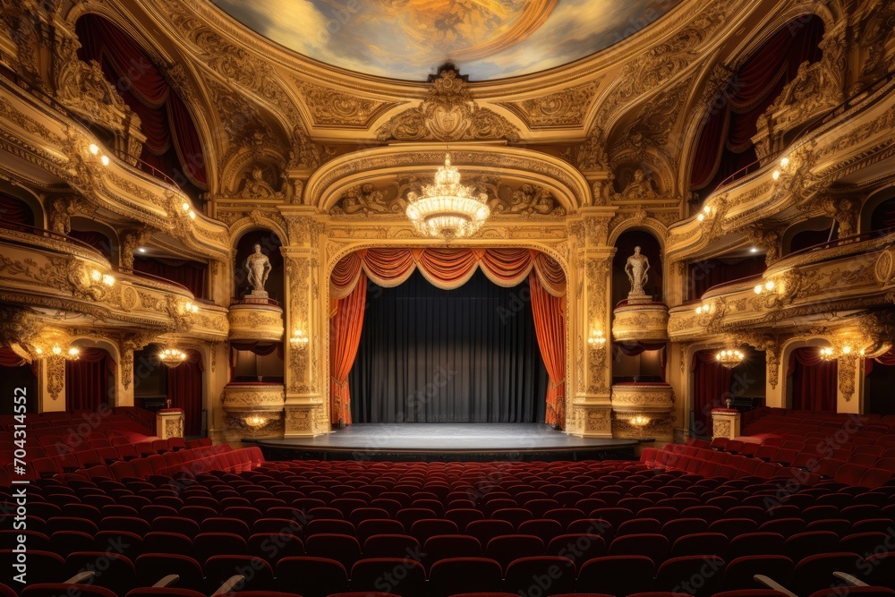 An image of a theater featuring vibrant red seats and an impressive ...