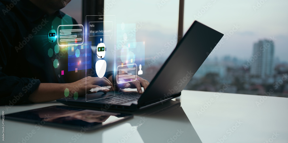 Chatbot Ai Artificial Intelligence technology concept.Business man ...