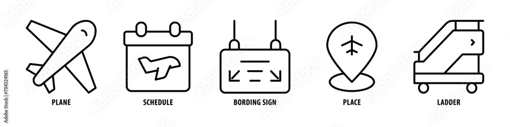 Ladder, Place, Bording Sign, Schedule, Plane editable stroke outline ...