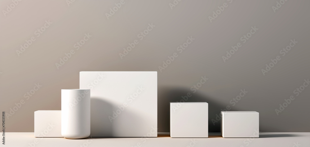 Mockup with empty boxes, cylinders and various volumetric shapes. A ...