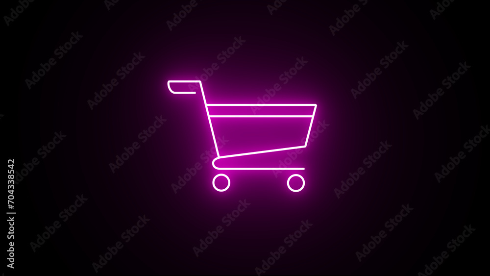 ภาพประกอบสต็อก Purple color neon glowing Shopping cart icon. neon ...