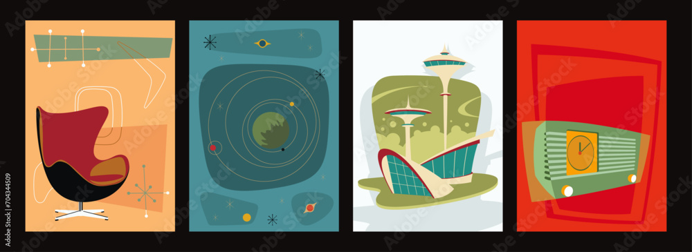 Mid Century Modern Style Party, Event Posters Template Set, 1950s ...