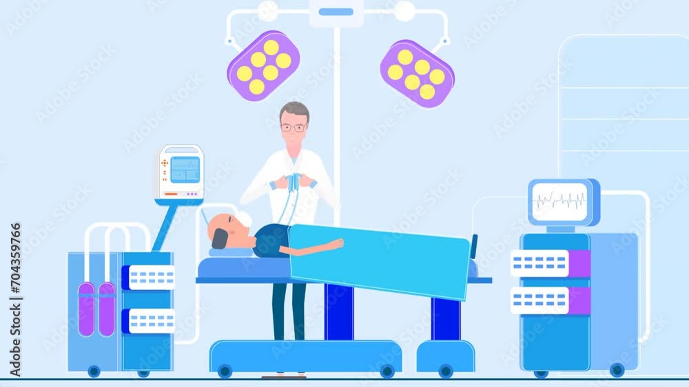 2D Animated Scene Of Male Doctor Using Defibrillator On Unconscious ...