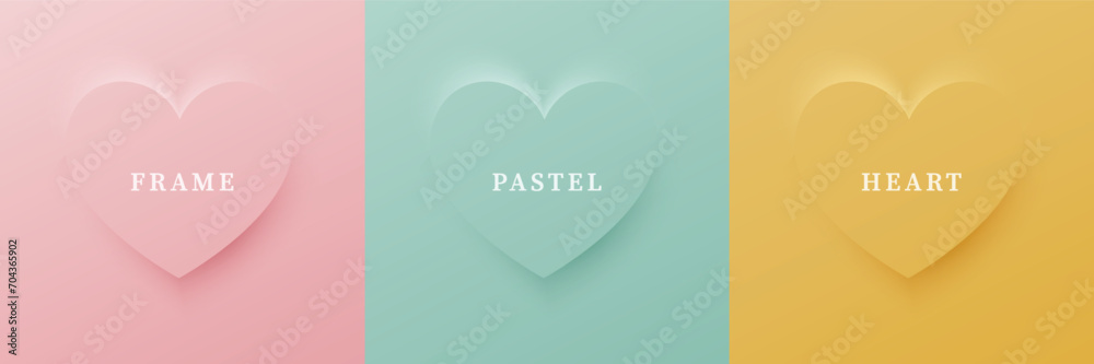 Set of abstract 3D heart, different color 3D heart shape frame design ...