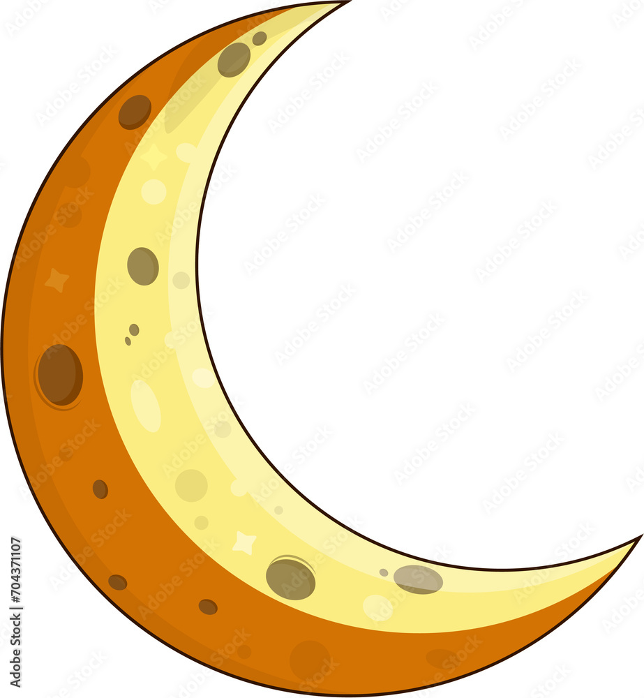 Isolated cartoon style gradient yellow half moon, a seasonal, astrology ...