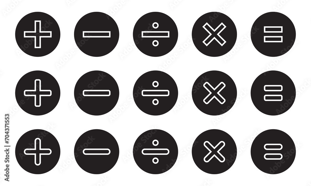 Basic math symbols in line style. Addition, subtraction, division ...
