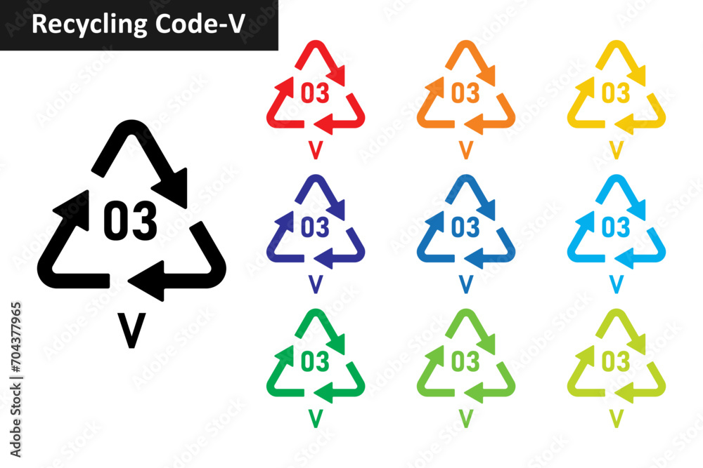 V plastic recycling code icon set. Plastic recycling symbols 03 PVC ...