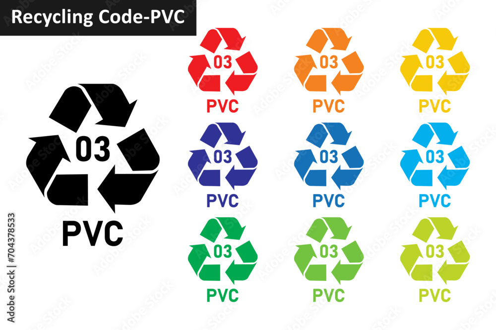 PVC plastic recycling code icon set. Mobius Strip plastic recycling ...