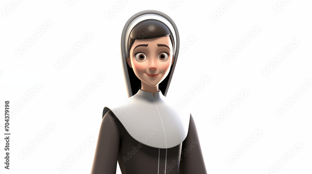 The Beautiful nun in white background 3D cartoon Stock Photo | Adobe Stock